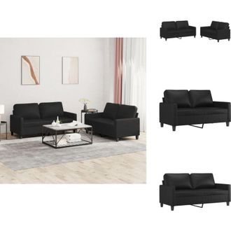 vidaXL 2-tlg. Sofagarnitur mit Kissen Schwarz Kunstleder - Couch - Sofa - Wohnlandschaft - Ledercouch - Schwarzes Sofa
