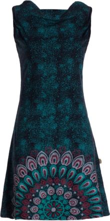 vishes &auml;rmelloses Damen-Kleid mit Mandala in Schwarz-T&uuml;rkis I Gr&ouml;&szlig;e 3XL (46) I Handgefertigt aus 100% Baumwolle I T-Shirt Kleid I Ideal f&uuml;r Fr&uuml;hjahr & Sommer