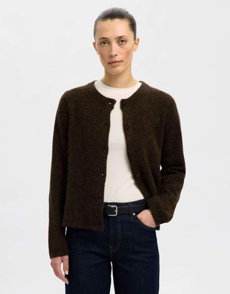 Selected Strickjacke in delicioso-Braun