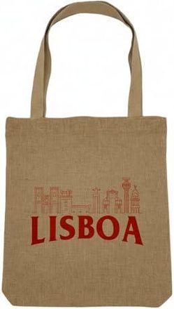 Fabulous Sac Shopping Tote Bag Aspect Lin - Lisboa Minimalist Lisbonne Portugal Voyage Tourisme - Sac de Courses Toile Epaisse 360g Beige Naturel Cabas Port&eacute; E