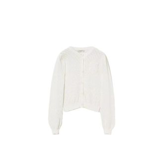 Twinset Diagonaler Strick-Cardigan mit H&auml;kelkn&ouml;pfen - - Knitwear - Damen - Wei&szlig; - M