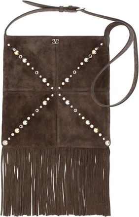 Valentino Garavani Homme, Sacs, Brun, Taille: ONE Size Sac Bandouli&egrave;re en Cuir &agrave; Franges et Clous