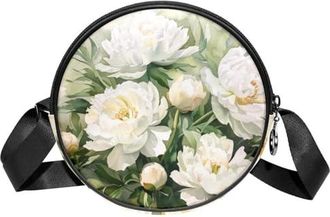 Generic Sac &agrave; bandouli&egrave;re circulaire pour femme, petit sac &agrave; bandouli&egrave;re Whitepeony avec fermeture &eacute;clair, bretelles r&eacute;glables, sac &agrave; main rond d&eacute;contract&eacute; po