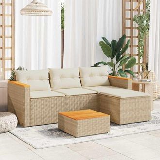 vidaXL 3-tlg. Garten-Sofagarnitur mit Kissen Beige Poly Rattan - Vidaxl
