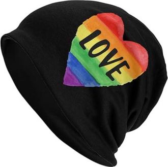 Generic Unisexe Hiver Chapeaux Je taime, Coeur Arc-en-Ciel LGBT Bonnet &Agrave; Revers Classique Bonnet dhiver Mode Bonnets Tricot&eacute; pour Cyclisme Patinage Ski