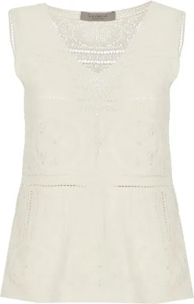 D.exterior Femme, Tops, Blanc, Taille: 38 FR V Neck Lace Top