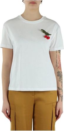 Twinset Femme, Tops, Blanc, Taille: 36 FR T-shirt en jersey avec broche cerise amovible