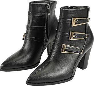 Generic Bottines À Boucle pour Femmes Confortables À Bout Pointu Talons Hauts Fermeture Éclair sur Le Côté,Noir,40 EU
