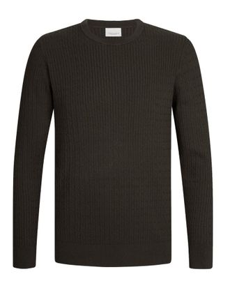 Profuomo Leichter Rundhalspullover mit Tencel und Zopfmuster in