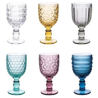 Villa D'Este Home Tivoli 6er Set Sektkelch 280ml aus Glas, Oberfl&auml;che bearbeitet, Geometrie