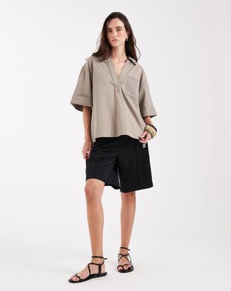 & Other Stories Freizeithemd zum &Uuml;berziehen aus Baumwolle in Beige-Neutral