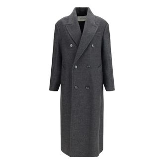 Ami Long manteau crois&eacute; en laine - Femme - Manteaux - Gris - Taille: 34 FR