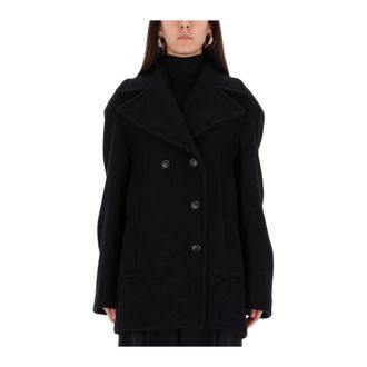 Sportmax Peacoat crois&eacute; en laine m&eacute;lang&eacute;e - Femme - Manteaux - Noir - Taille: 36 FR