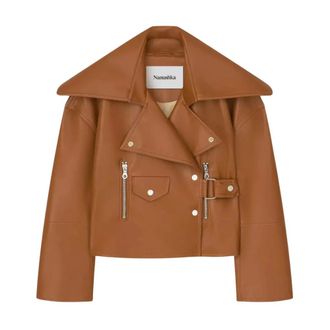 Nanushka Femme, Vestes, Brun, Taille: 38 FR Veste de Motard Marron avec Large Col