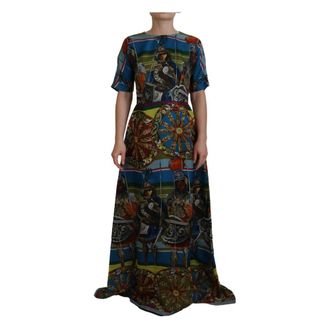 Dolce & Gabbana Femme, Robes, Multicolore, Taille: 36 FR Sicily Silk A-line Long Gown Dress