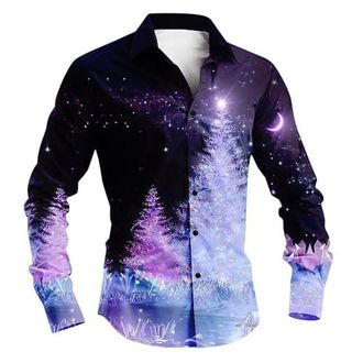 Generic DENGJIAMY Chemise de Noël boutonnée pour homme - Imprimé Père Noël - Col décontracté - Manches longues - Grande taille, violet, XXL