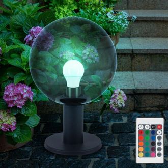 Globo Lighting Wegeleuchte dimmbar mit Fernbedienung LED Au&szlig;enlampe anthrazit Sockelleuchte Gartenlampe rauchfarben, RGB Farbwechsel, Glaskugel Rauchoptik, 8,5W