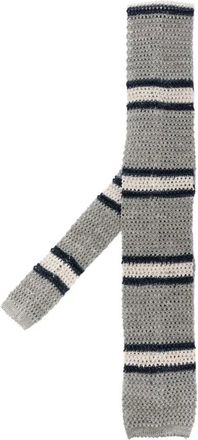 Brunello Cucinelli Homme, Accessoires, Gris, Taille: ONE Size Cravate tricotée à rayures en coton et lin