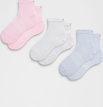 lululemon Unisex Power Stride Sneaker Socken 3er-Pack - Gr&ouml;&szlig;e XL in Serene Blue/White/Blissful Pink