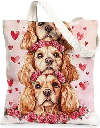 Generic Sac fourre-tout en toile motif cocker &eacute;pagneul pour faire du shopping, 33 x 38,1 cm, sac &agrave; bandouli&egrave;re amusant et r&eacute;utilisable pour femme, peinture da