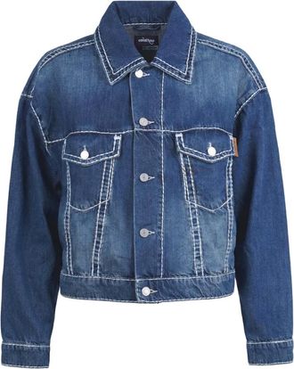 ottod'Ame Femme, Vestes, Bleu, Taille: 38 FR Giacca in denim ricami