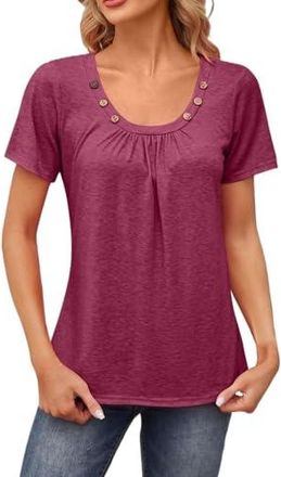 Generic Haut uni à manches courtes pour femme facile à porter - Printemps/été - Col carré décontracté - Couleur unie - Tendance - Pour la vie quotidienne - Ca