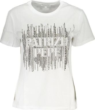 Patrizia Pepe Femme, Tops, Blanc, Taille: 36 FR T-shirt Manches Courtes Blanc Femme Logo Contrast&eacute;
