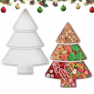 DOITOOL Plastik Snack-Serviertablett in Weihnachtsbaumform, weiß Dessert-Servierschalen für Obst, Vorspeisen, Dips, Gewürze, Weihnachten, Urlaub, Partyzubehör