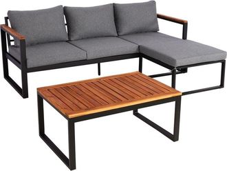 Hhg Neuwertig] Garten-Garnitur HHG 075b, Gartenlounge Sitzgruppe Lounge-Set Sofa, Aluminium Akazie Holz MVG-zertifiziert dunkelgrau