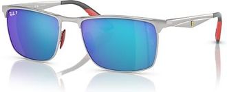Ray-Ban Rb3726m Scuderia Ferrari Collection Sonnenbrillen Silber Fassung Blau Glas Polarisiert 57-18