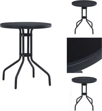 vidaXL Table de jardin Noir 60 cm Acier et verre - Table De Jardin Ronde - Table Extérieure - Mobilier De Jardin - Table En Acier - Table En Verre