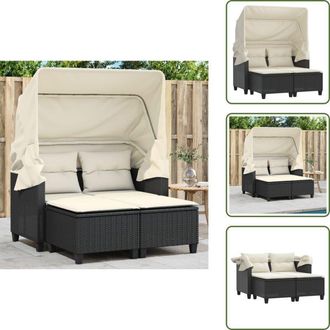 vidaXL Gartensofa 2-Sitzer mit Dach und Hockern Schwarz Poly Rattan - Gartensofa - Outdoor M&ouml;bel - Gartenm&ouml;bel - Rattan Gartenm&ouml;bel - Sonnendeck