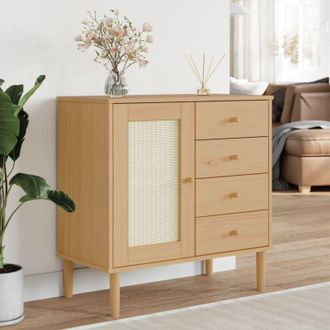 vidaXL Sideboard senja Rattan-Optik Braun 80x40x80 cm Kiefernholz - Vidaxl