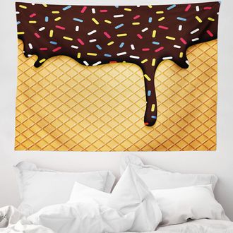 Abakuhaus Eiscreme Wandteppich, Waffel Schokoladengeschmack Dessert K&ouml;stlich Lecker Hintergrund Grafik, aus Weiches Mikrofaser Stoff Wand Dekoration F&uuml;r Schlafz