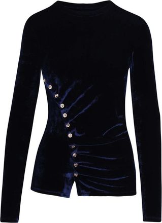 Paco Rabanne Femme, Pulls, Bleu, Taille: 38 FR Haut en Velours Drapé