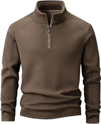Generic Pull en polaire pour homme, fermeture &eacute;clair quart de longueur, col montant, sweat-shirt &agrave; manches longues pour homme, &eacute;pais, chaud, hiver, automne, s