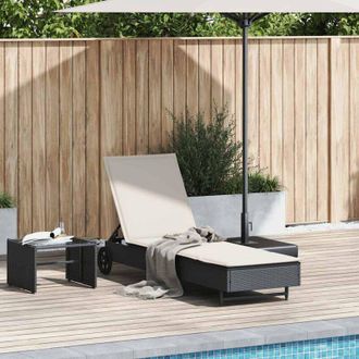 vidaXL Vidaxl - Chaise longue avec roues et coussin noir r&eacute;sine tress&eacute;e