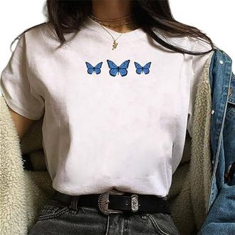 Keephen Vibrant Papillon T-Shirt Femmes Belle Color&eacute; Papillon Impression 3D Manches Courtes Blouse Casual Col Rond Tee Tops