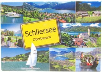 Generic Schliersee Magnet Foto Souvenir Germany Oberbayern Ortsschild gelb