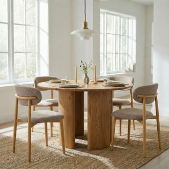 IDIMEX Essgruppe ARVIKA/Ariel mit Tisch und 4 St&uuml;hlen, Eiche/Beige - Essgruppe mit 4 St&uuml;hlen, Esstisch rund 120 cm, robuste und Pflegeleichte Tischplatte, Es