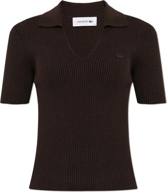 Lacoste Femme, Pulls, Brun, Taille: 36 FR Polo c&ocirc;tel&eacute; avec &eacute;cusson logo