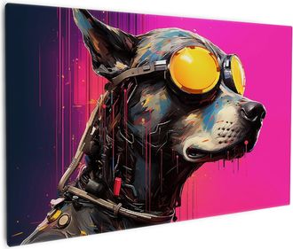Wallario Leinwandbild Cyberpunk-Hund mit Brille - Wandbild 60 x 90 cm: Kunstdruck | Brillante lichtechte Farben | hochauflösend | verzugsfrei