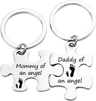 Generic Porte-clés photo en acier inoxydable avec inscription « Mommy Daddy Of An Angel », Argenté., taille unique