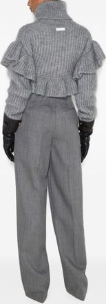 Elisabetta Franchi Ruffled Turtleneck Wool Blend Sweater - Grey