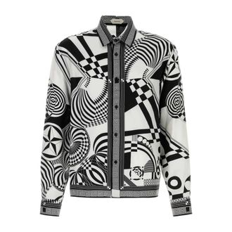 Versace Informelles Hemd Seidentwill Optical Teatro Foulard P - - Shirts - Herren - Schwarzk - M