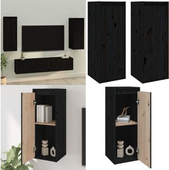 vidaXL Wandschr&auml;nke 2 Stk. Schwarz 30x30x80 cm Massivholz Kiefer - Wandregal - Holzwandregal - Regal Schwarz - H&auml;ngeschrank - Speicherl&ouml;sung - Home & Living