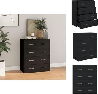 vidaXL Kommode mit 4 Schubladen 60×30,5×71 cm Schwarz - Kommode - Sideboard - Wohnzimmermöbel - Holzwerkstoff - Schwarze Kommode