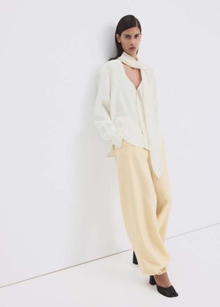 Mango Schalbluse mit Halsband ecru - Damen - S - MANGO