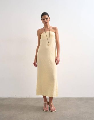 Topshop Robe bandeau mi-longue &agrave; dos b&eacute;nitier - Babeurre-Vert