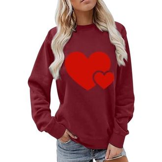 Generic Sweatshirt de Saint-Valentin pour femme - Motif coeur - Pull &agrave; manches longues - Tendance d&eacute;contract&eacute;e - Rouge - Motif coeur - Confortable - Motif dam
